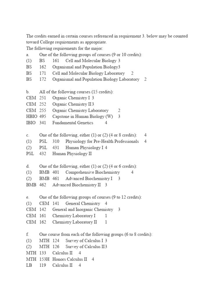 Human Biology Major Course Requirements | PDF | Pharmacology | Medical ...