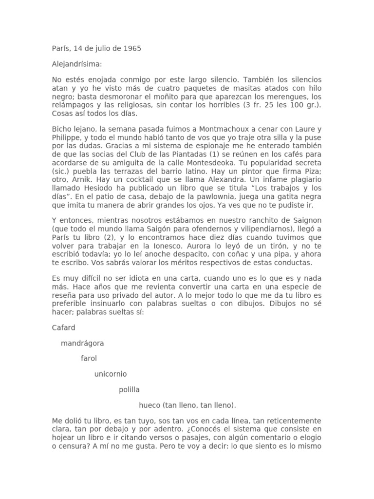 Cartas Cortázar - Pizarnik | PDF | Poesía