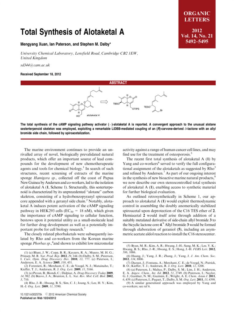 Total Synthesis of Alotaketal A | PDF | Ester | Chemical Substances