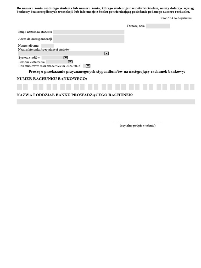 WZOR NR 4 Numer Rachunku Bankowego NALEZY WYPELNIC ELEKTRONICZNIE | PDF