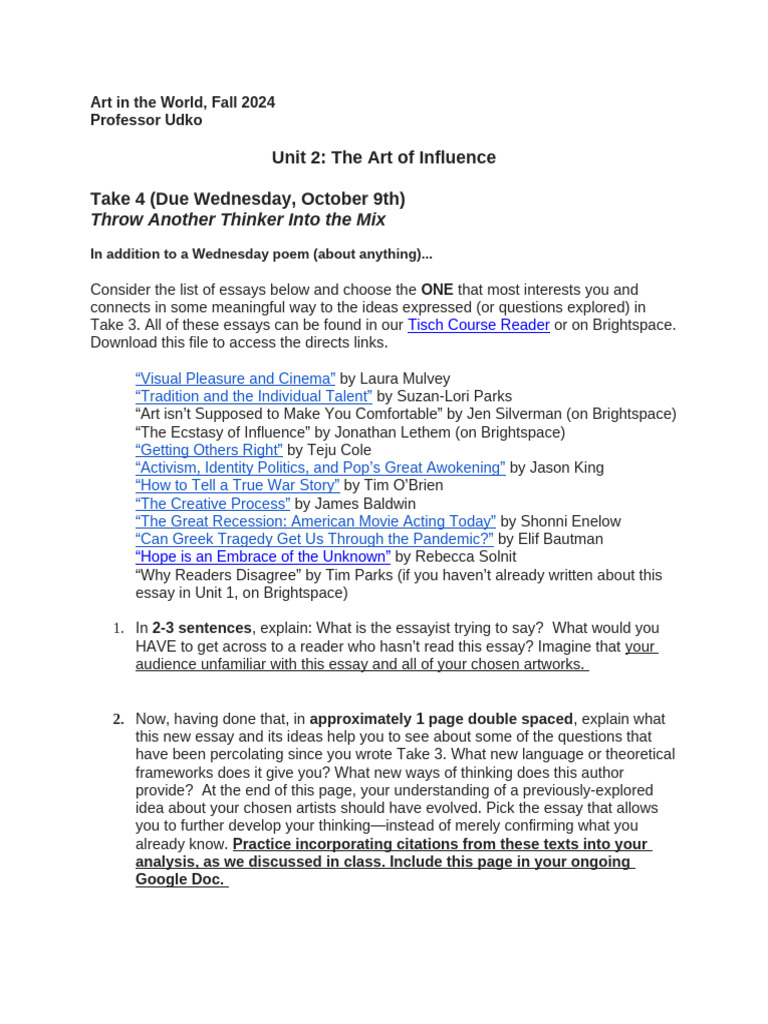 Unit 2 Take 4 and Final Project Deadlines | PDF | Essays