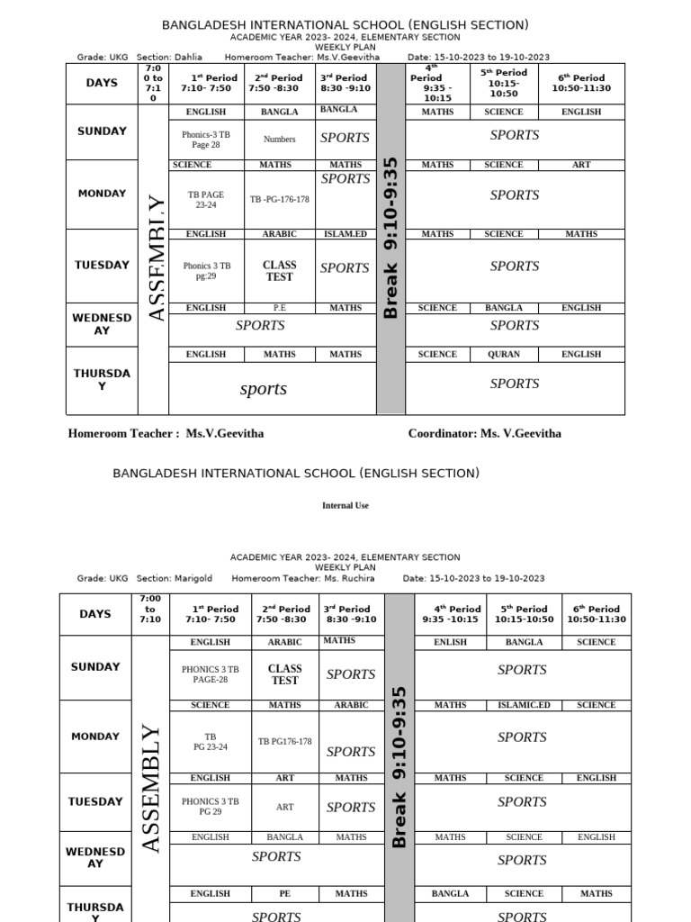 Sports Week Schedule for UKG Classes | PDF | Schools