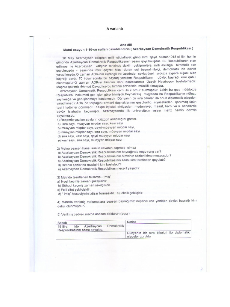 Monitorinq 9-Cu Sinif A Variantı | PDF