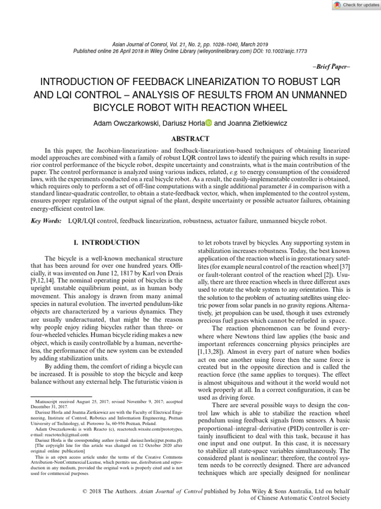 Asian Journal of Control - 2018 - Owczarkowski - Introduction of ...