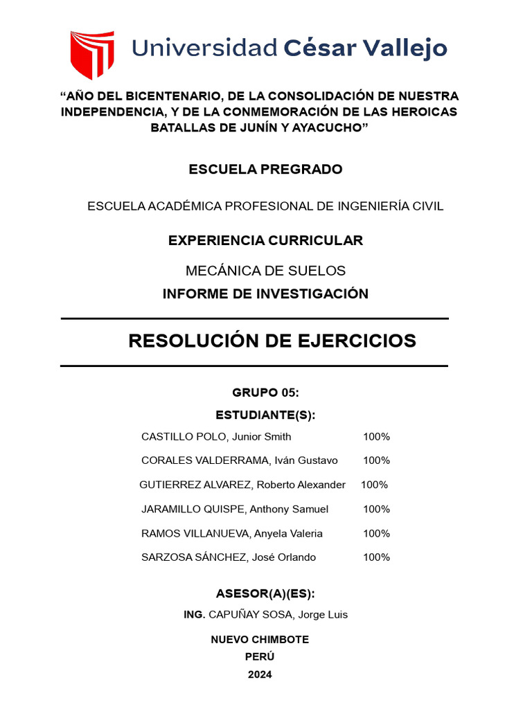 Resolución de Ejercicios (Sesión 8) - Mecánica de Suelos (Grupo 5) | PDF | Materiales naturales ...
