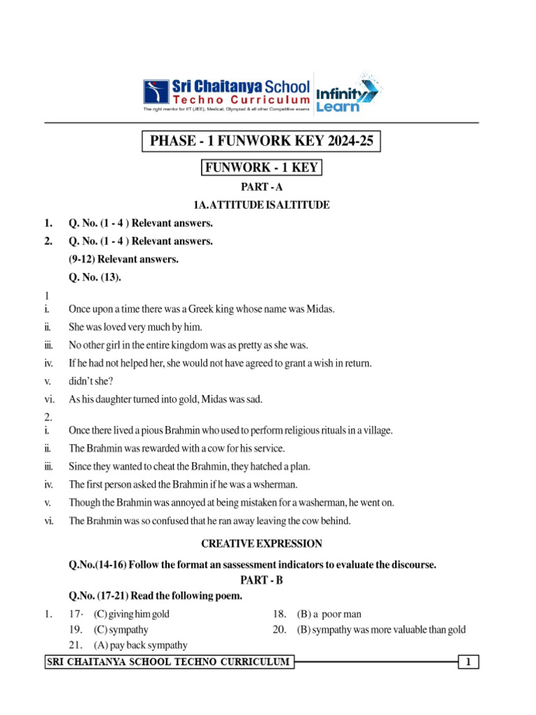 TS English Class 10 Phase - I Funwork Key | PDF | Language Arts ...