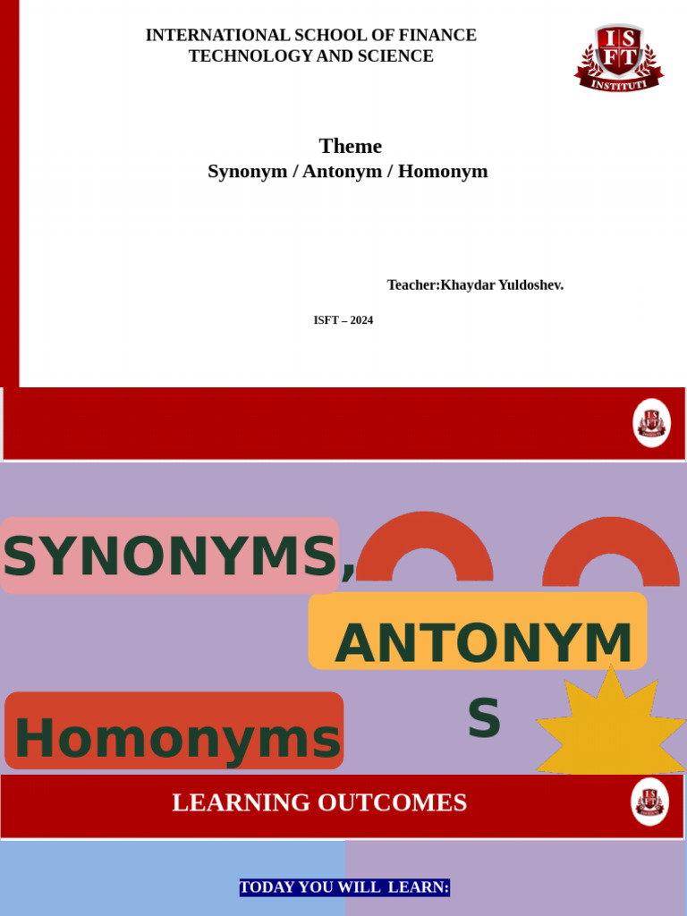 Synonyms Antonyms Homonyms | PDF | Lexicology | Lexical Semantics