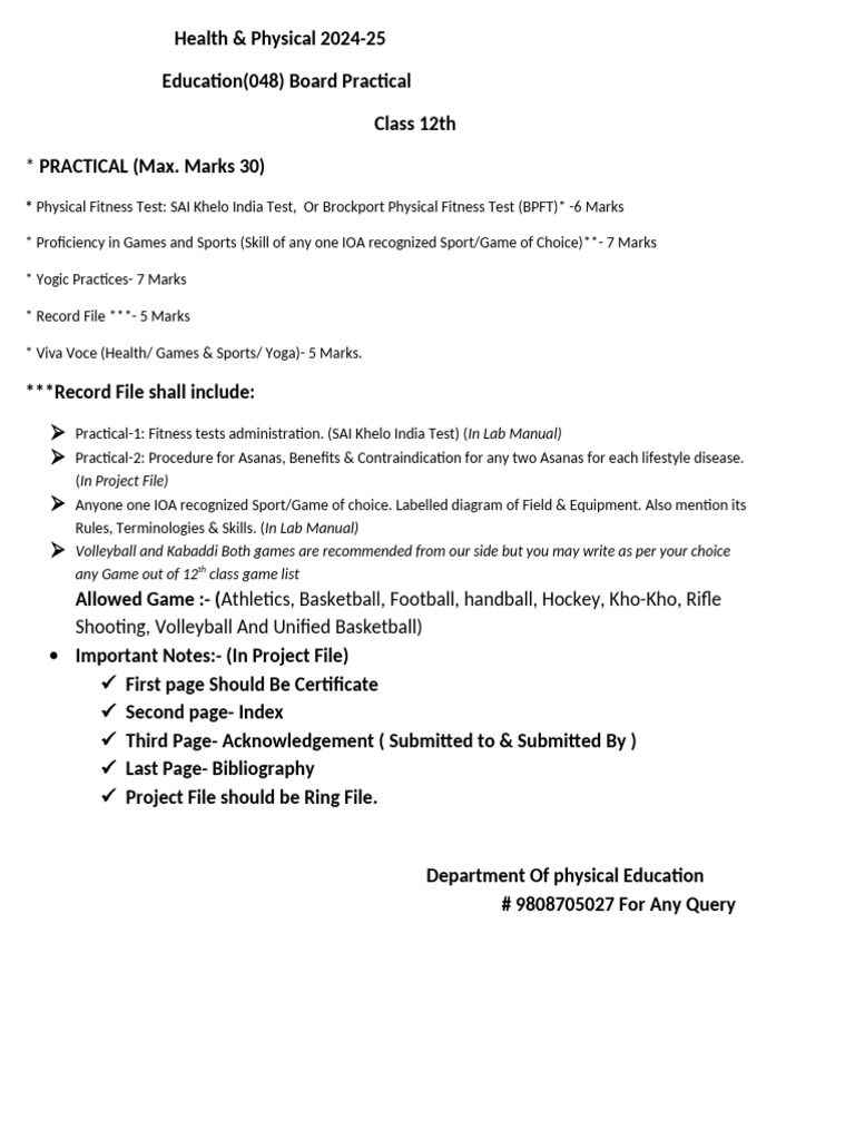 Physical Education Practical 2024-25 | PDF