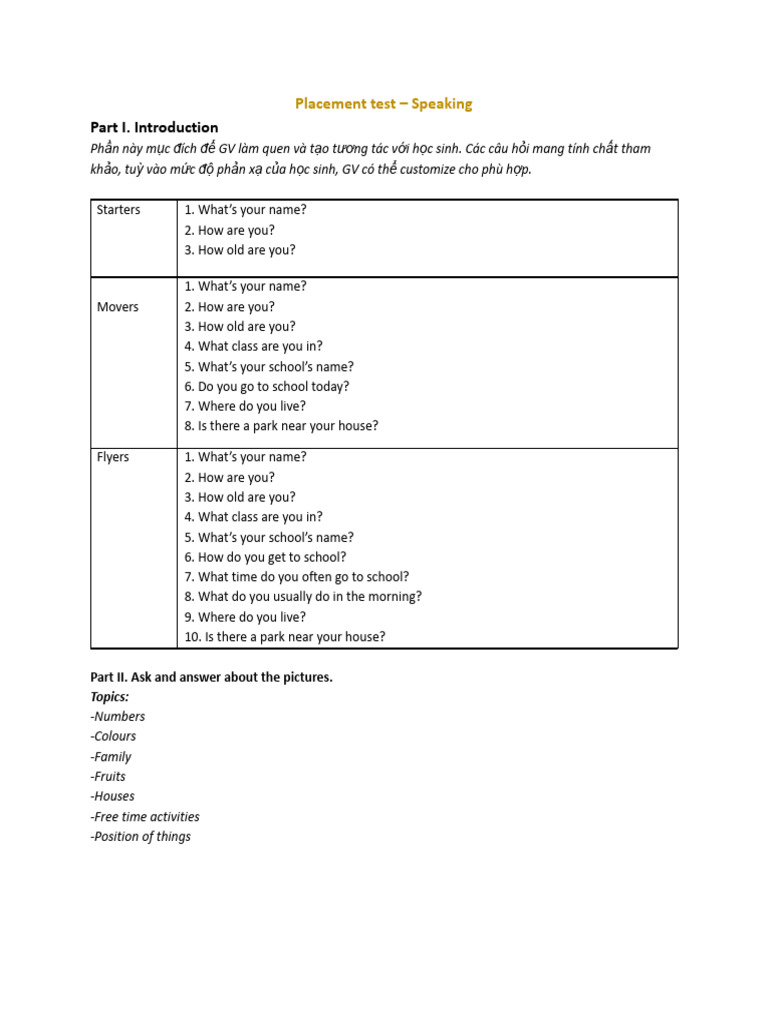 KIDS SPEAKING TESTS | PDF