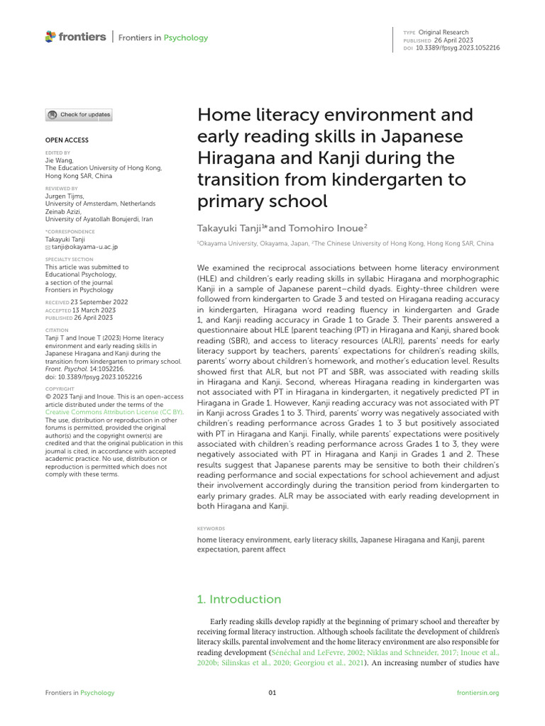 Tanji, T e Inoue, T. (2023) Home Literacy Environment and Early Reading ...