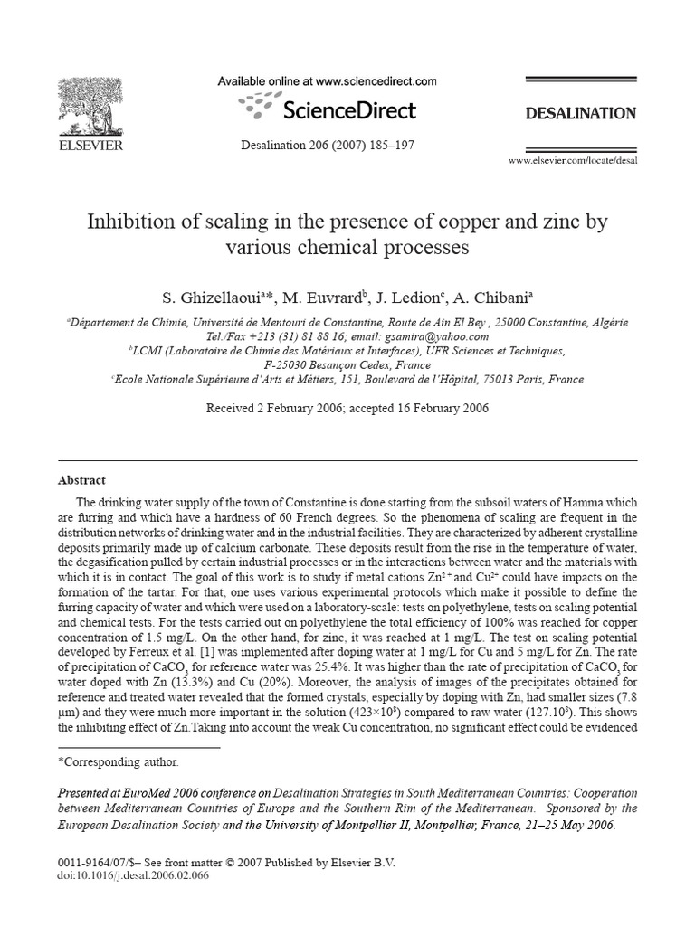 Inhibition of Scales by Cu & ZN | PDF | Calcium | Zinc