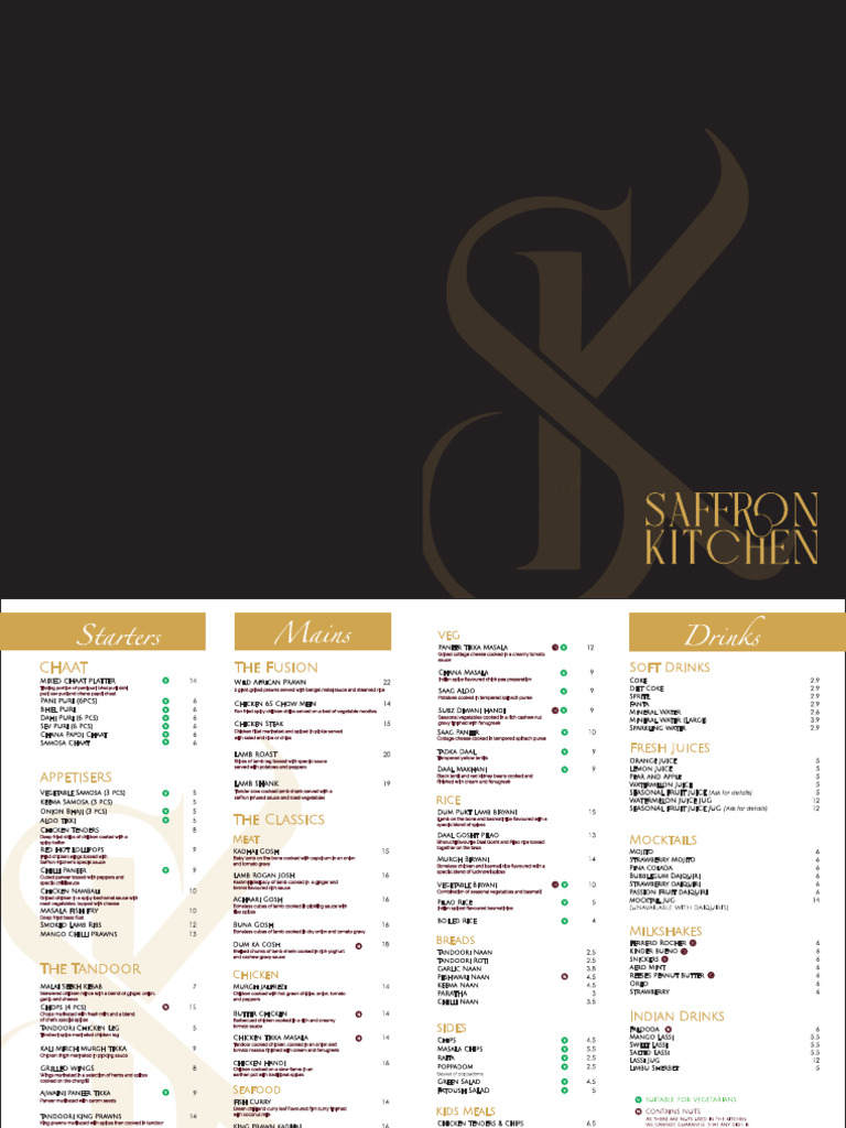 Saffron Kitchen Menu 2023 | PDF