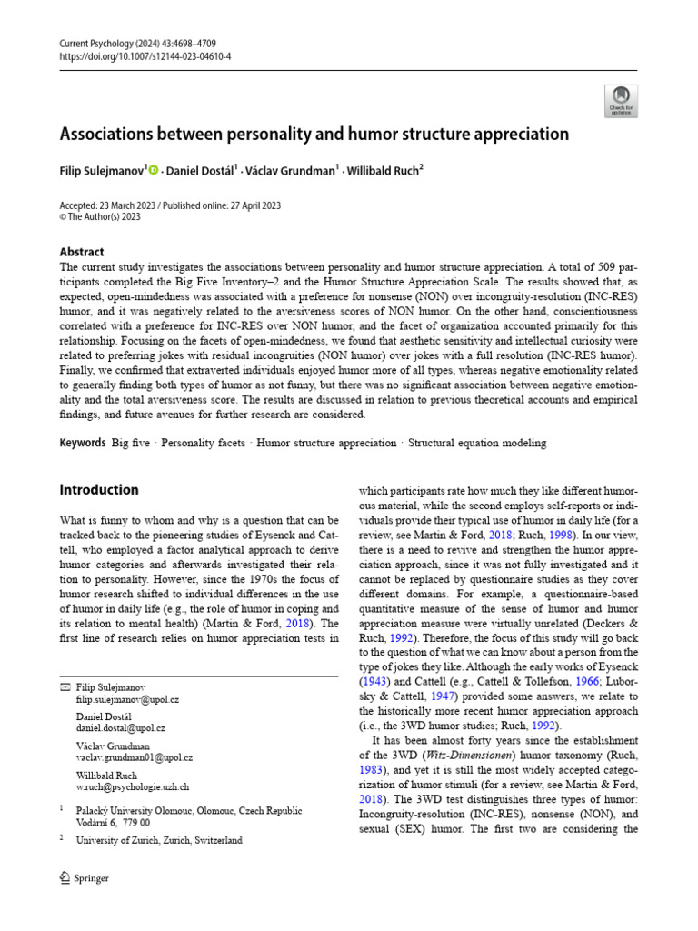 Research Paper | PDF | Humour | Extraversion And Introversion