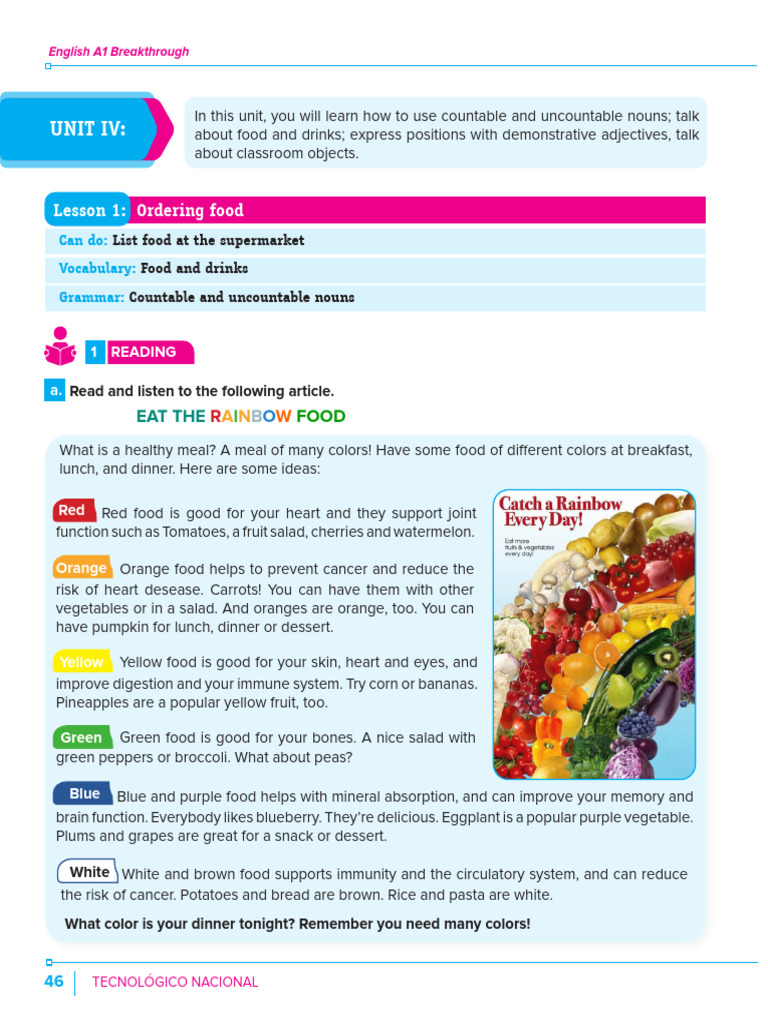 Unit 4 - Students Manual | PDF | Foods | Lunch