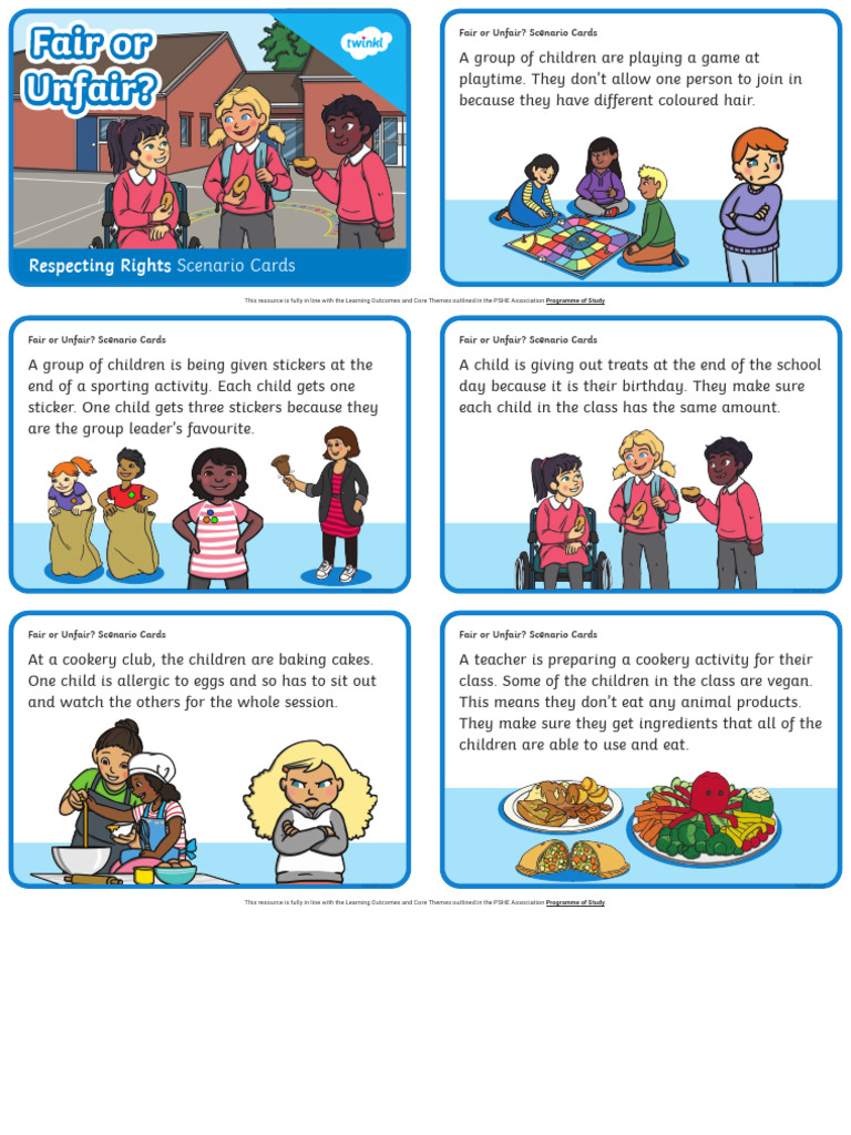 Fair vs Unfair Scenarios for Kids | PDF | Desserts | Foods