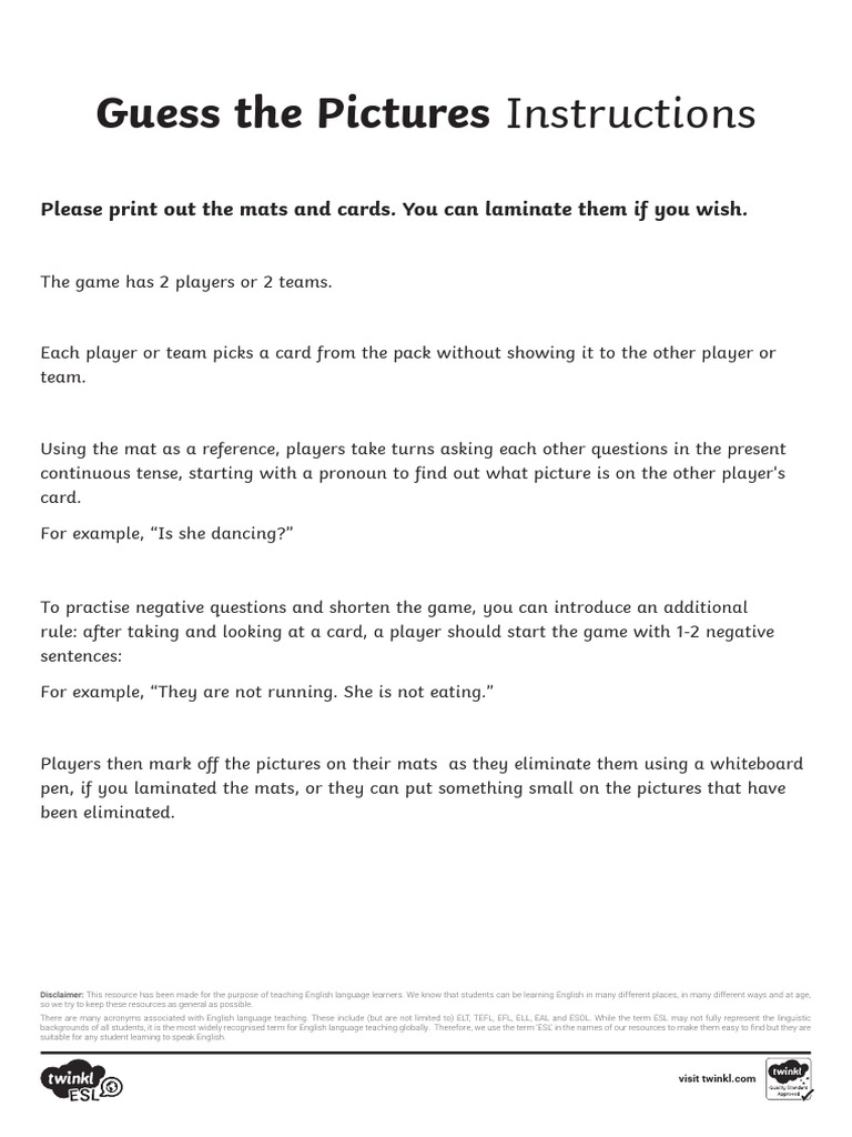 Guess the Picture Game Instructions | PDF