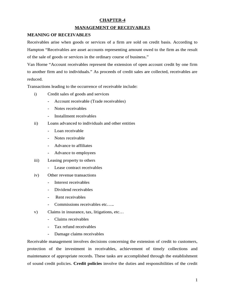 CHAPTER 4 Receivables Mgmt | PDF | Credit | Finance & Money Management