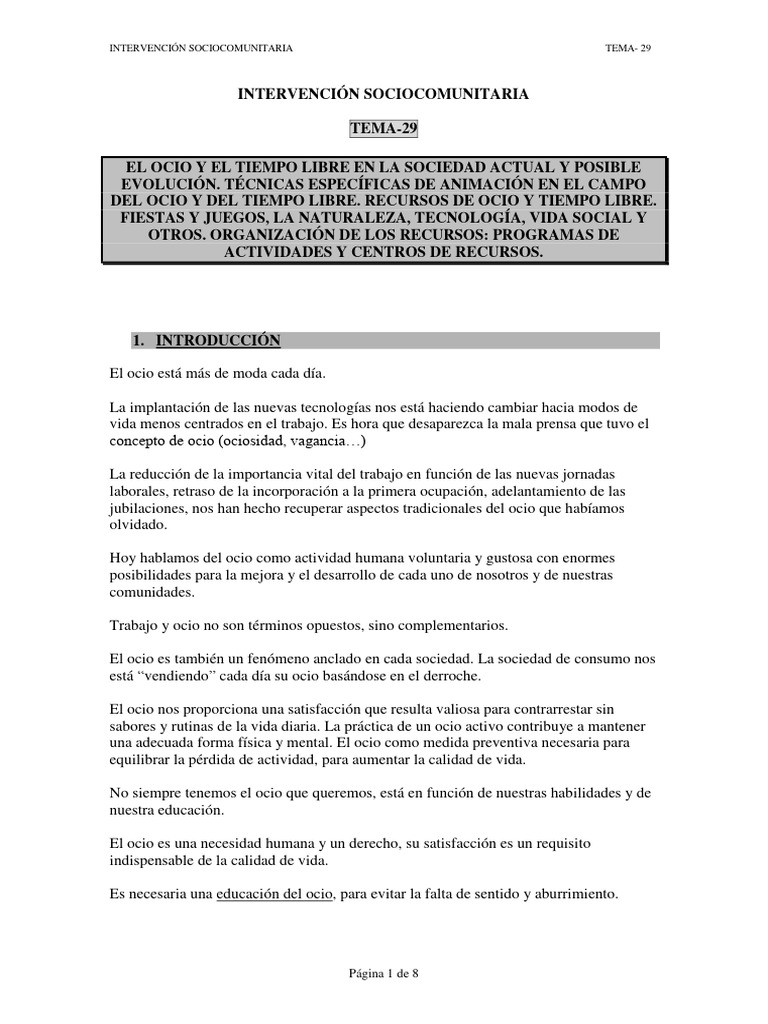 Tema 29 IS | PDF | Ocio | Sociedad