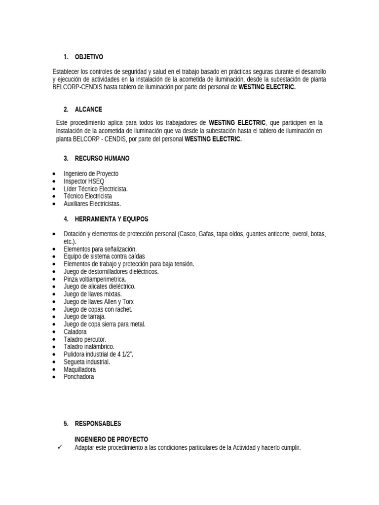 Prc-Eje-We-003-01 Proc Instal Acometida Tablero Iluminacion | PDF | Residuos | El plastico