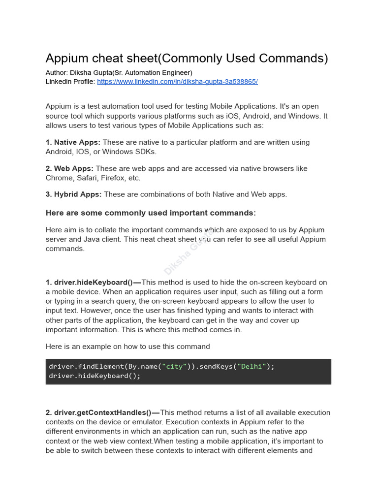Appium Cheat Sheet 1679632961 | PDF | Mobile App | Web Application