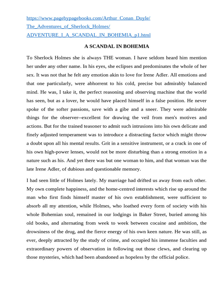 A. C. Doyle A SCANDAL IN BOHEMIA | PDF | Sherlock Holmes | A Scandal In ...