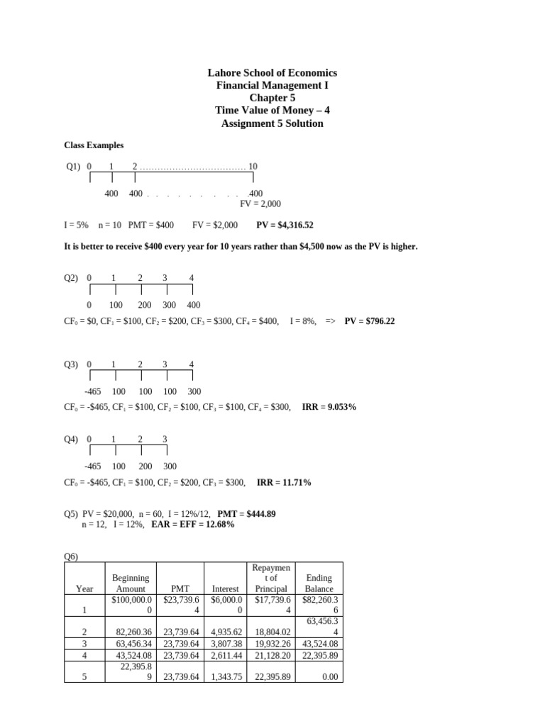 Lahore School of Economics Financial Management I Time Value of Money ...
