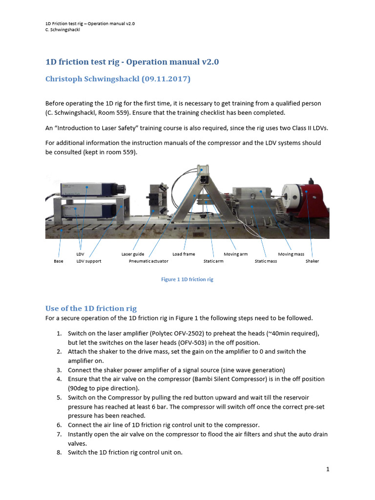 Operating Procedure - 1D Friction Rig v2.0 | PDF | Thermocouple | Valve