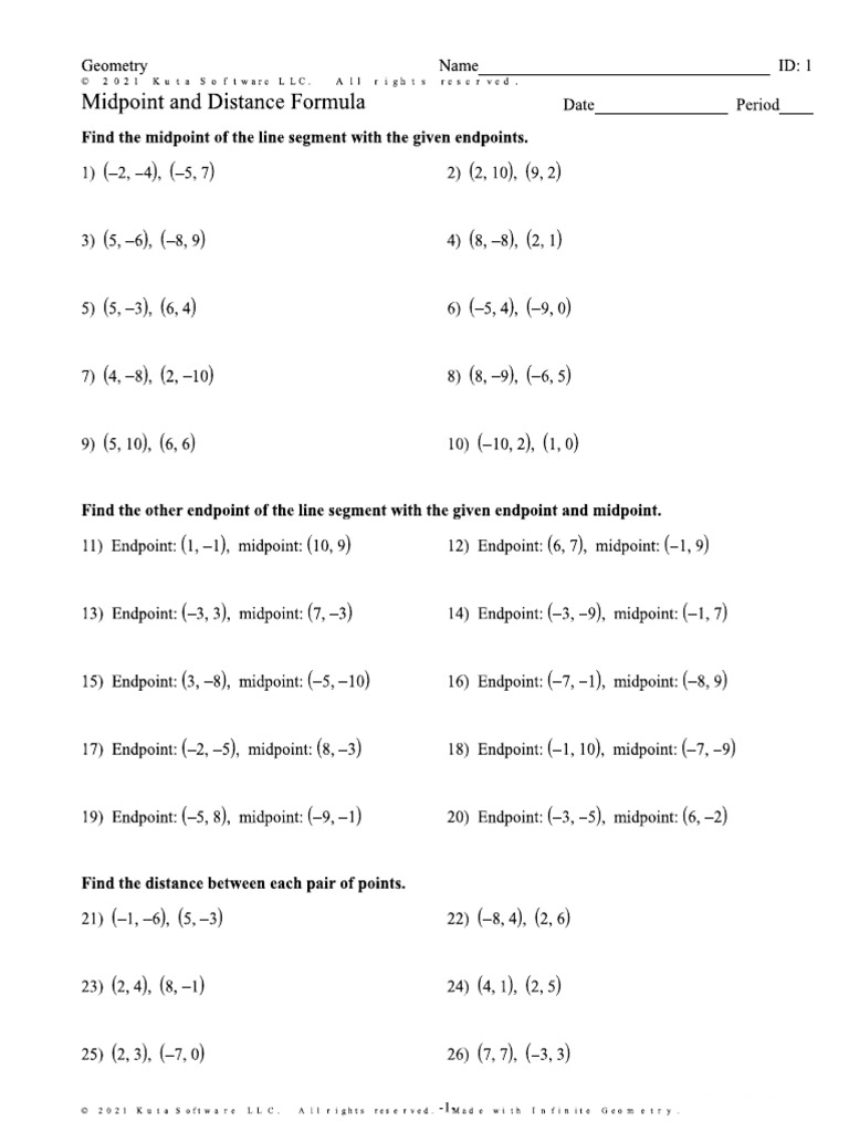 IM1 Sec 6.4 Midpoint and Distance Formula Worksheet | PDF