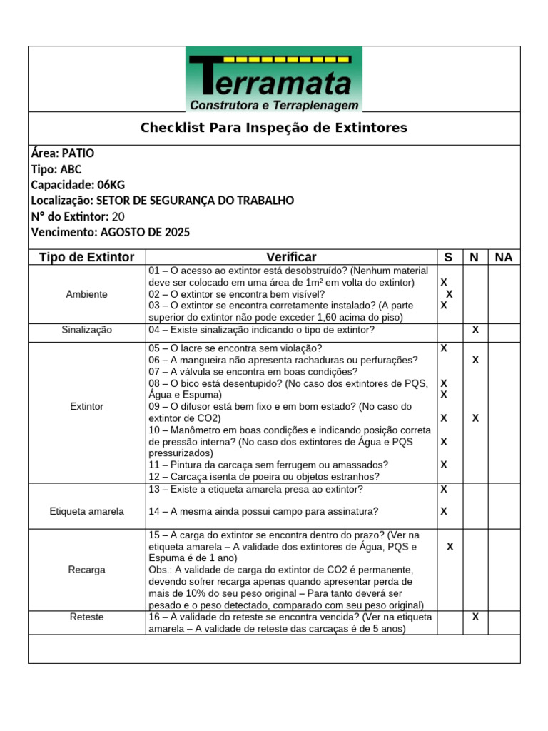 Check-List Inspeção de Extintor | PDF