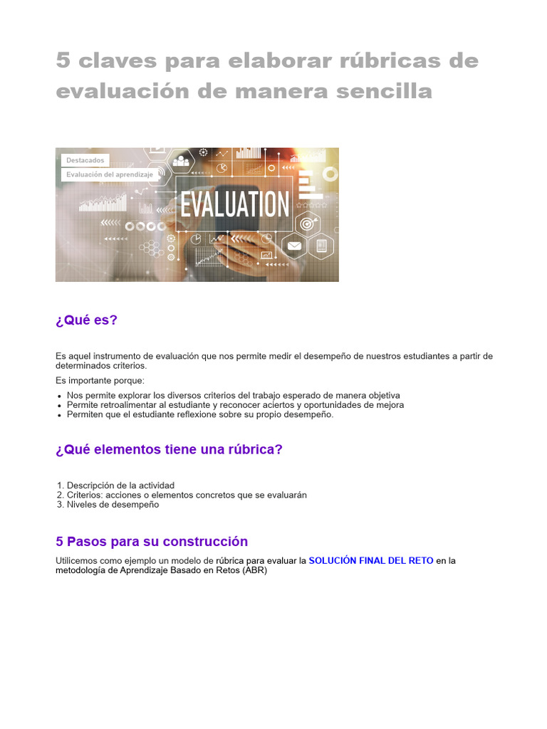 5 Claves para Elaborar Rúbricas | PDF