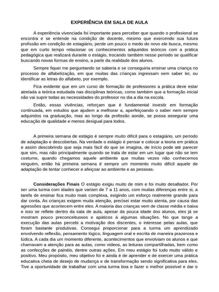 Modelo relatorio | PDF | Pedagogia | Aprendizado