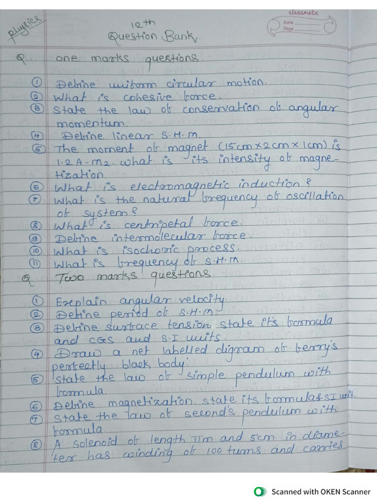 Physics Question Bank (12th Sci.) | PDF