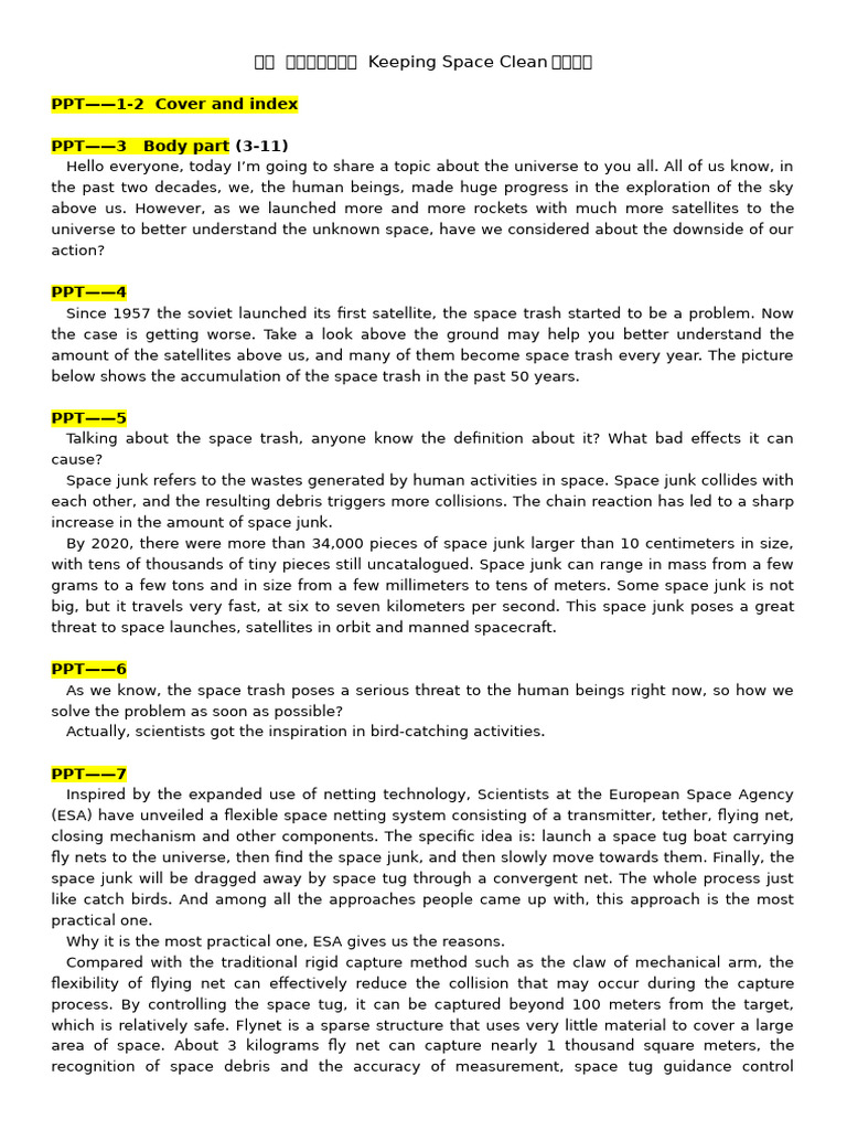 Keeping Space Clean class note | PDF | Space Debris | Physical Sciences