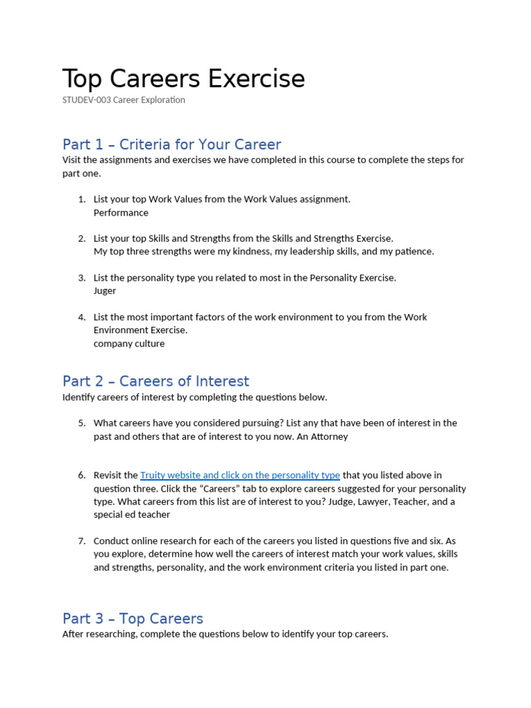 Top Careers Exercise | PDF | Special Education | Teachers