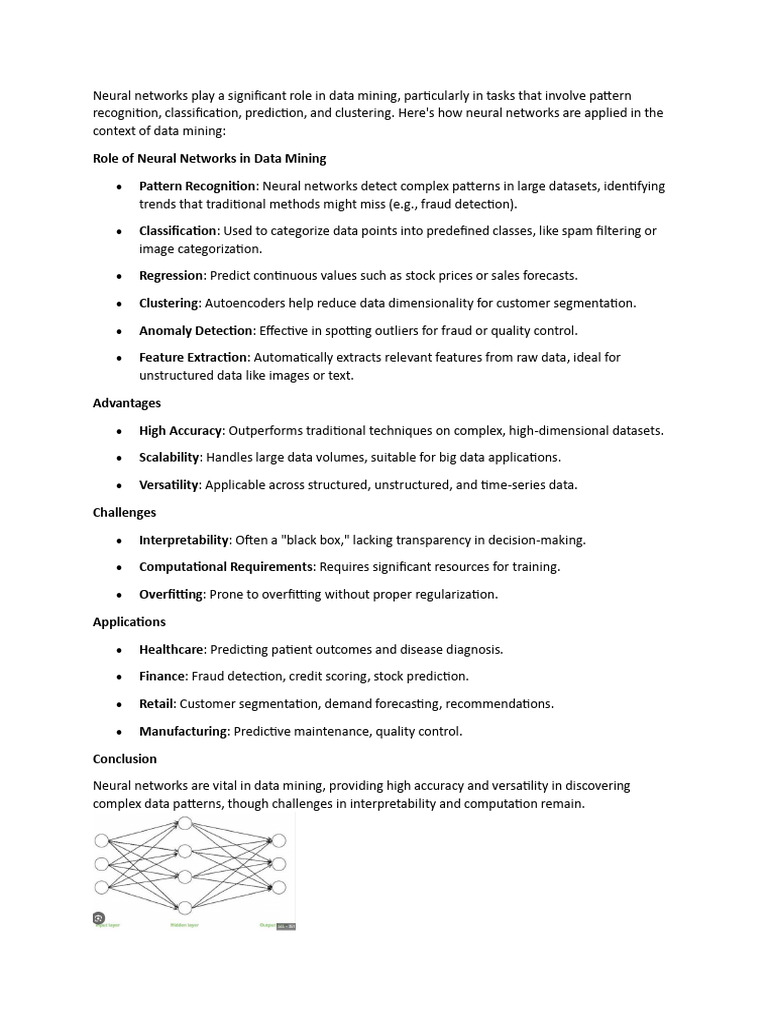 Neural networks play a significant role in data mining | PDF | Artificial Neural Network | Data ...