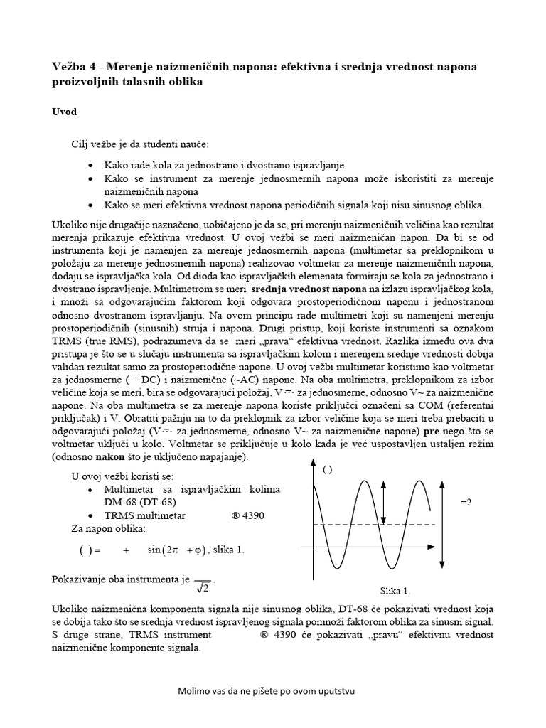 Vežba 4 - Merenje Naizmeničnih Napona: Efektivna I Srednja Vrednost Napona Proizvoljnih Talasnih ...