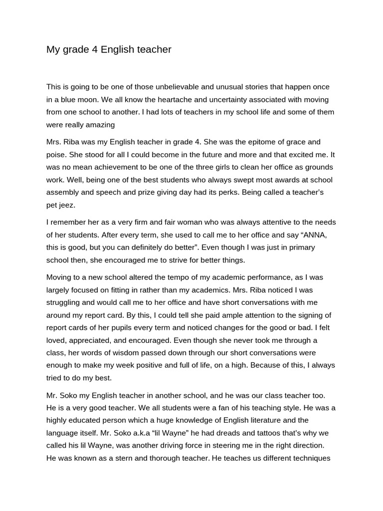 My Grade 4 English Teacher (Memory) | PDF