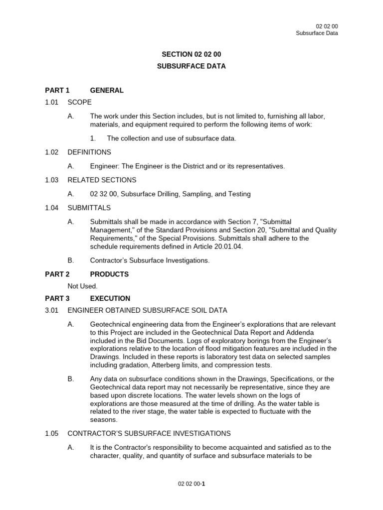 02 02 00 Subsurface Data | PDF | Geotechnical Engineering