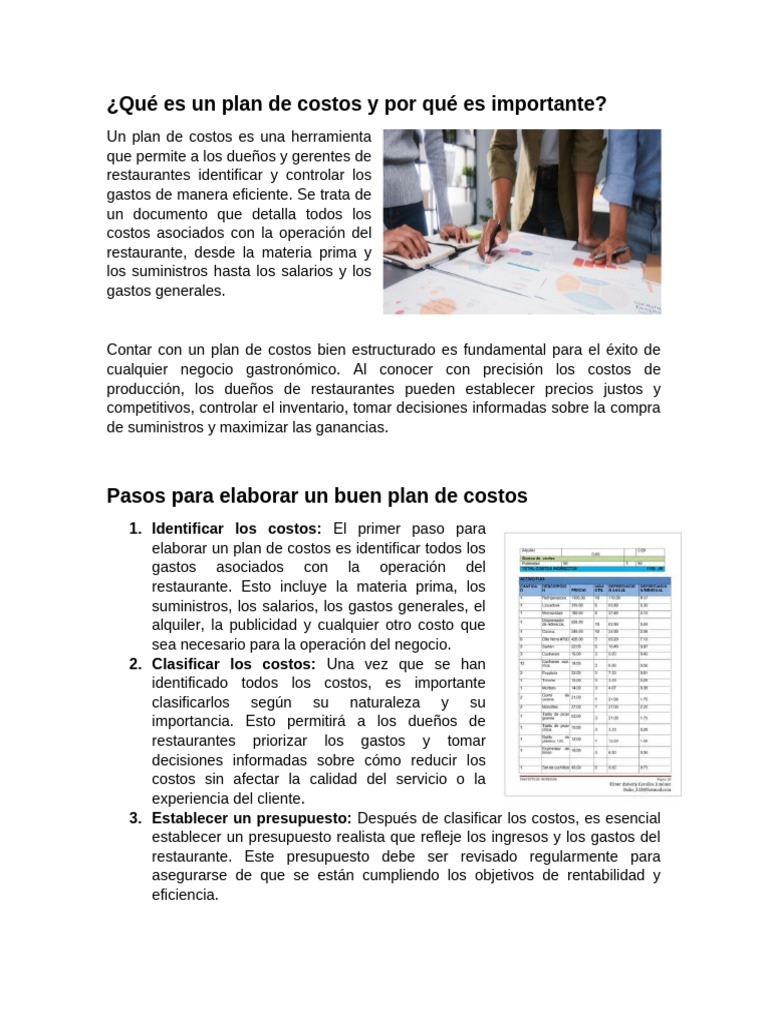 Qué es un plan de costos y por qué es importante | PDF | Presupuesto ...