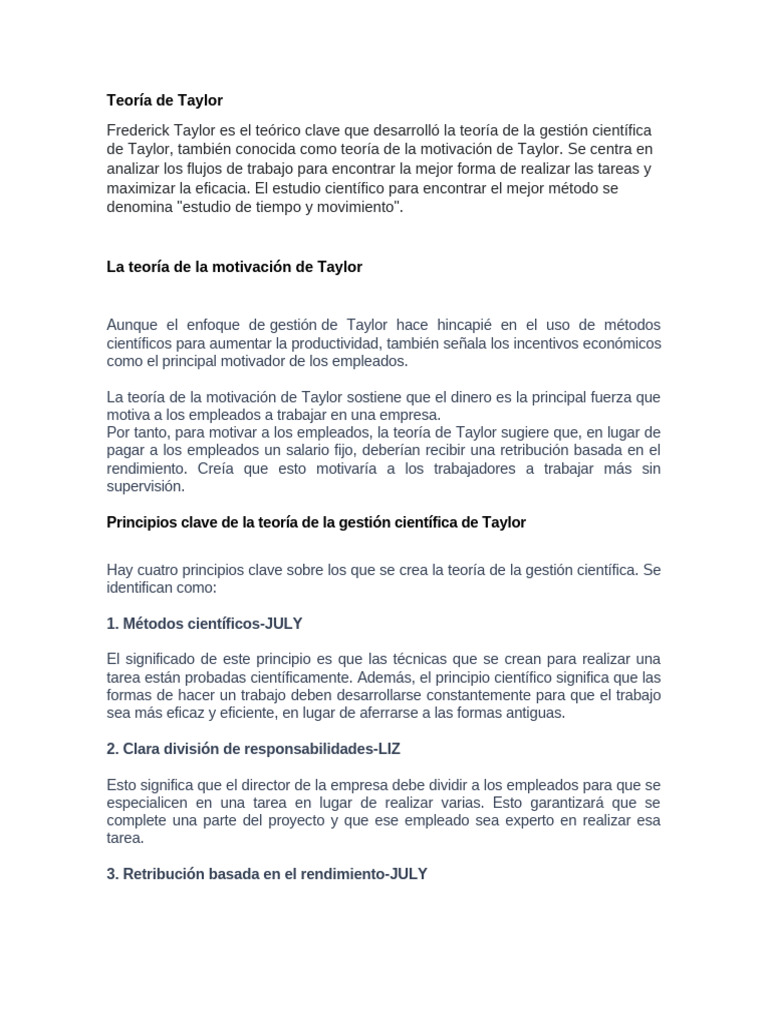 Teoría de Taylor Investigación | PDF | Business | Motivación