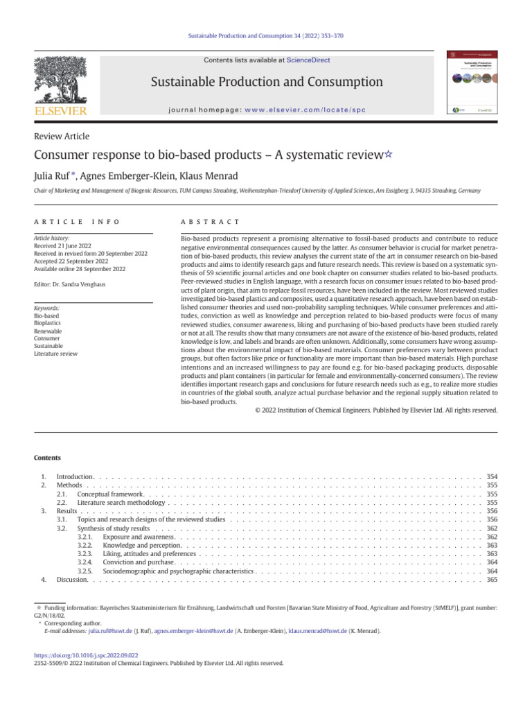 Consumer response to bio-based products – A systematic review | PDF ...