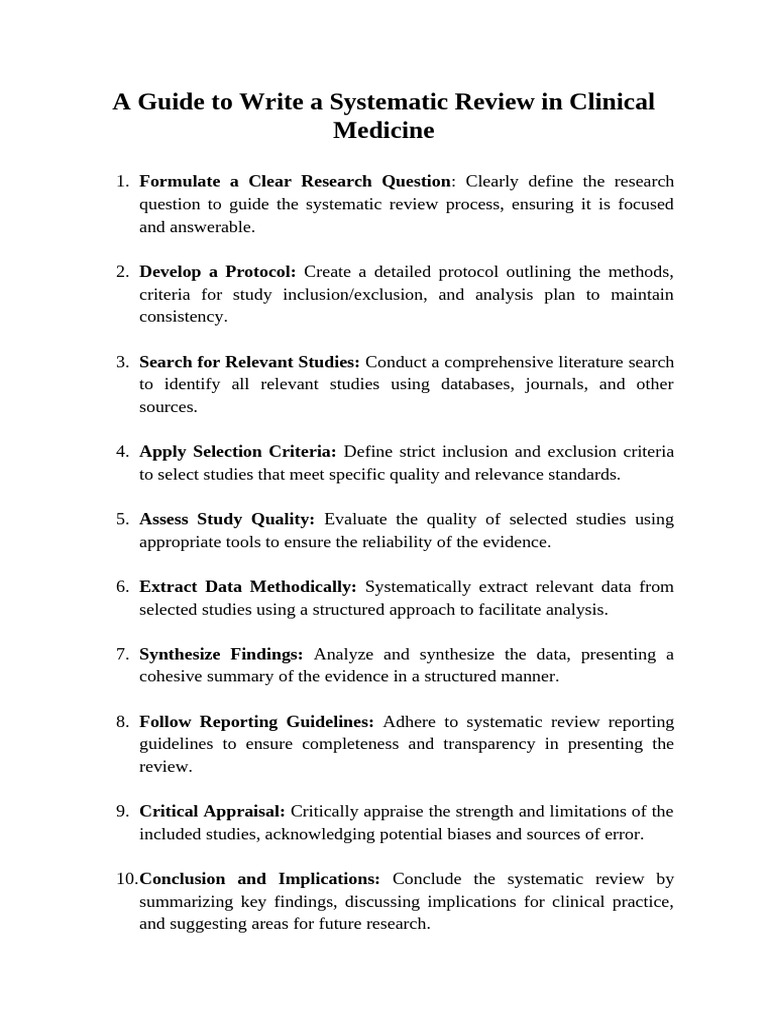 A Guide To Write A Systematic Review in Clinical Medicine | PDF