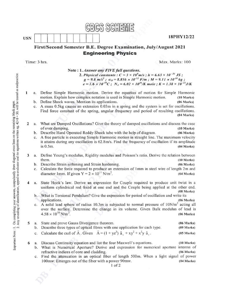1st Year Question Paper July-August, 2021 | PDF