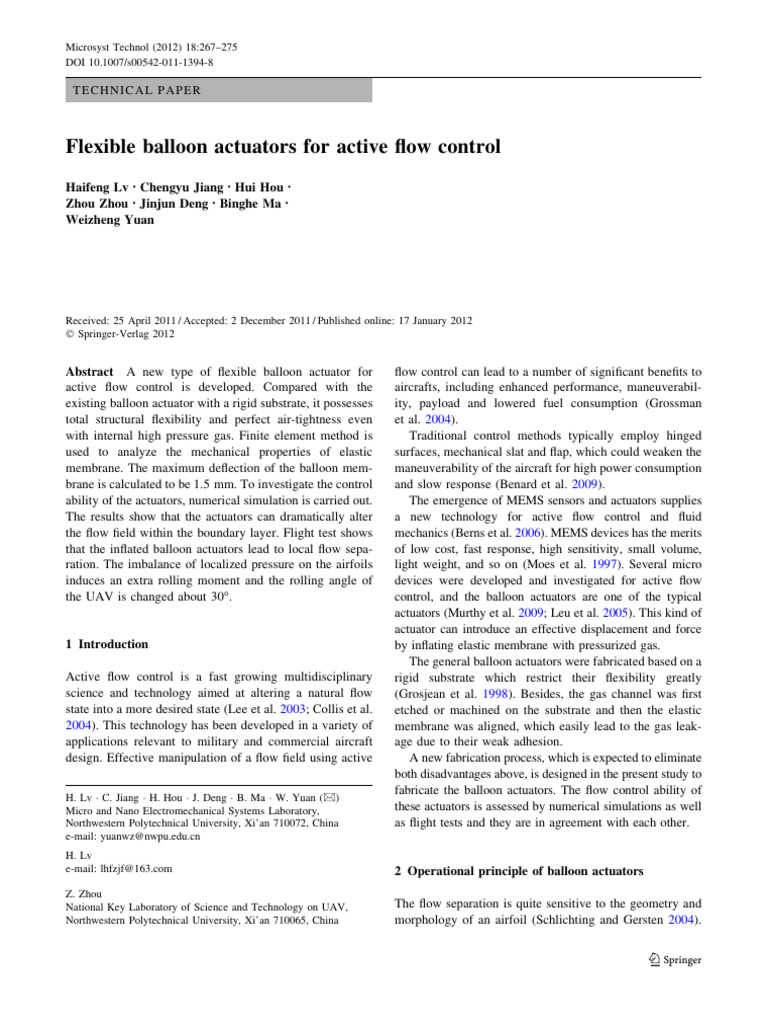 Flexible Balloon Actuators For Active Flow Control | PDF | Lift (Force ...