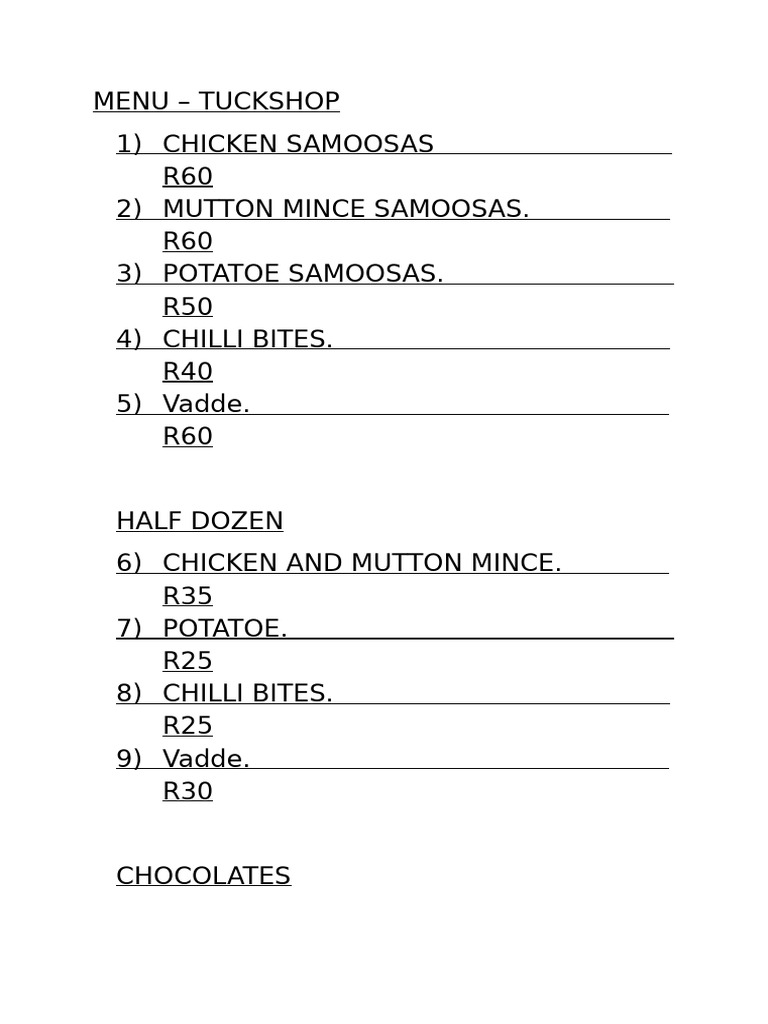 Tuckshop Prices New | PDF