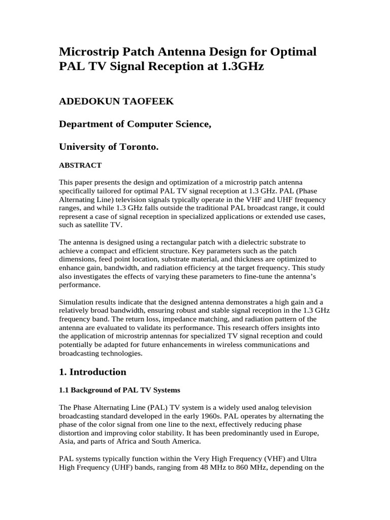 Micro Strip Patch Antenna Design For Optimal Pal TV | PDF | Antenna ...