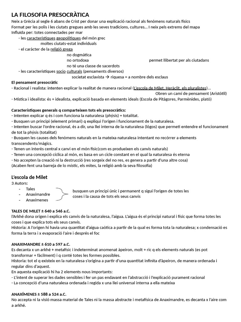 La Filosofia Presocràtica | PDF