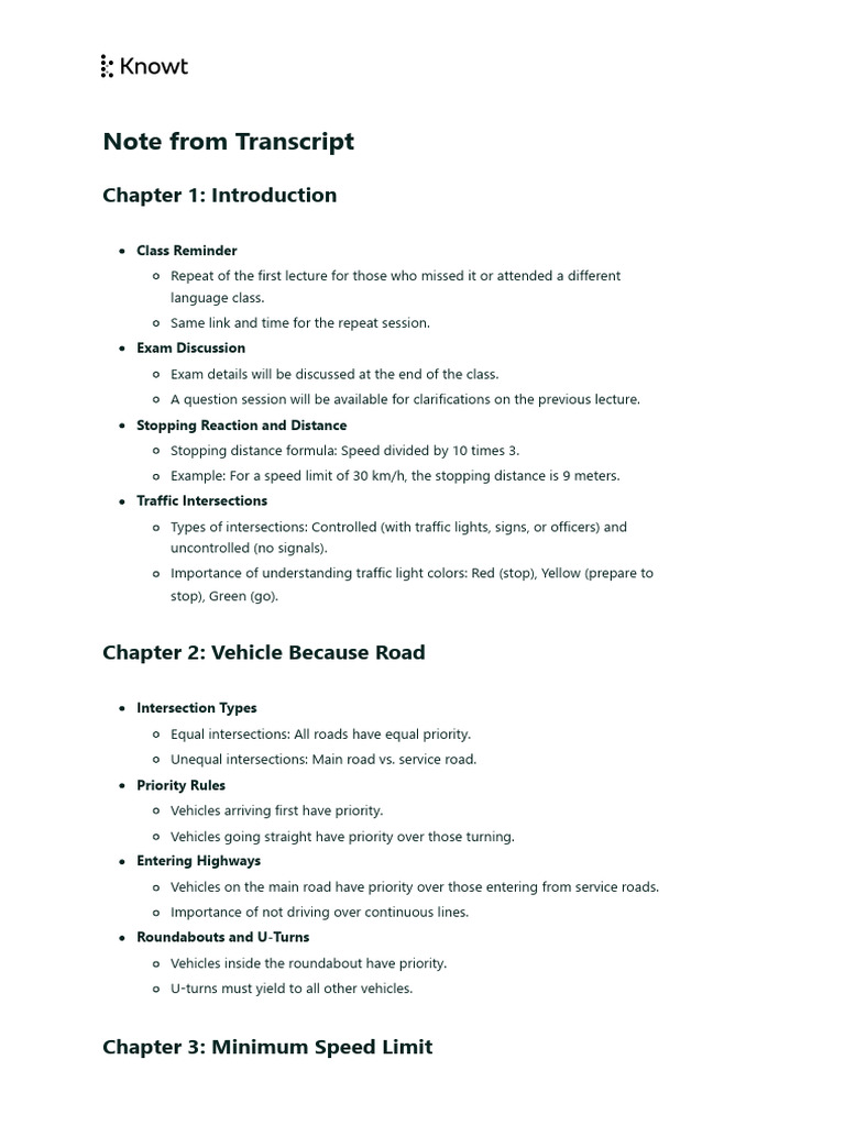 Driving Class 2 notes | PDF | Traffic | Intersection (Road)