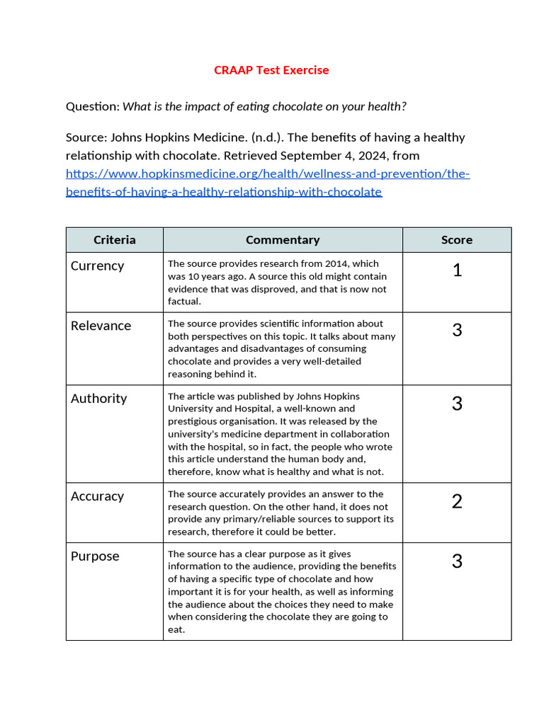 CRAAP TEST Exercise B | PDF | Cognition