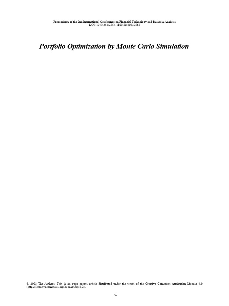 Monte Carlo Portfolio Optimization Analysis | PDF | Financial Risk ...